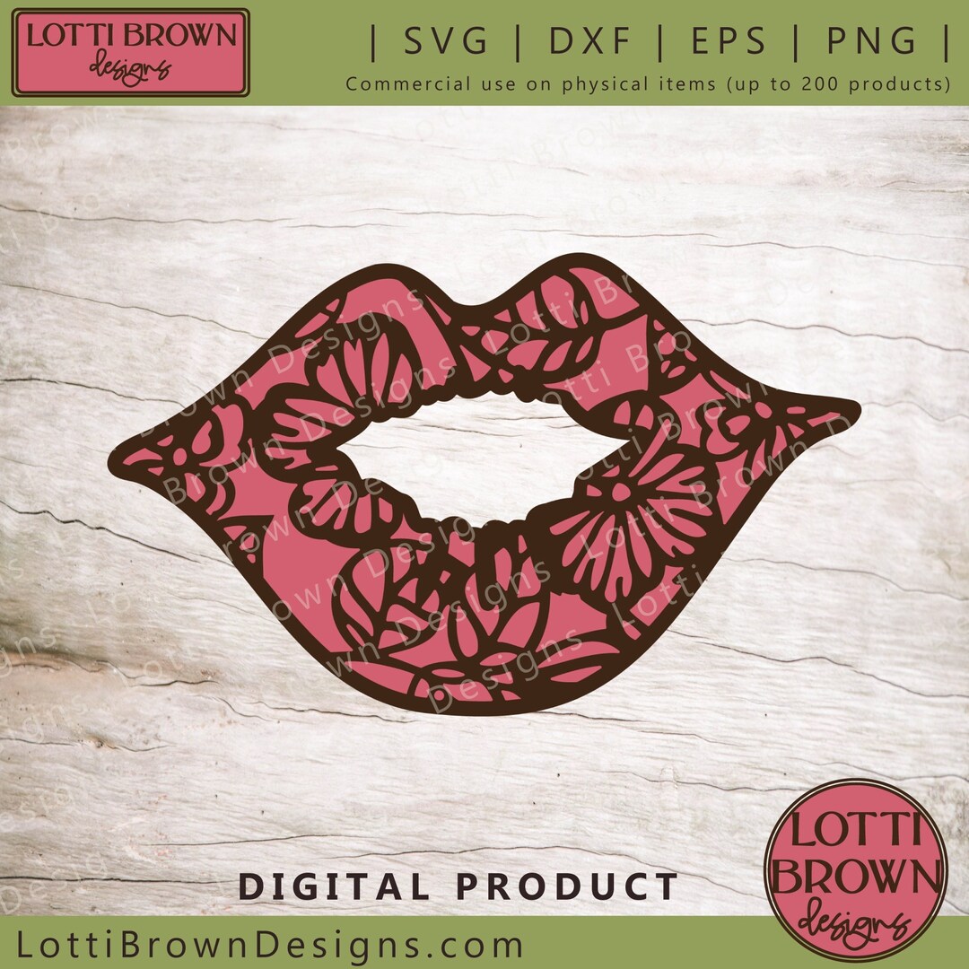 Floral Lips SVG Cut File Lips PNG, Dxf, Eps Lips SVG Design Hand Drawn ...