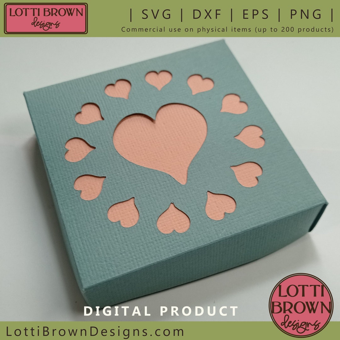 Love Hearts Gift Box Template, Hearts Square Box SVG Template With ...