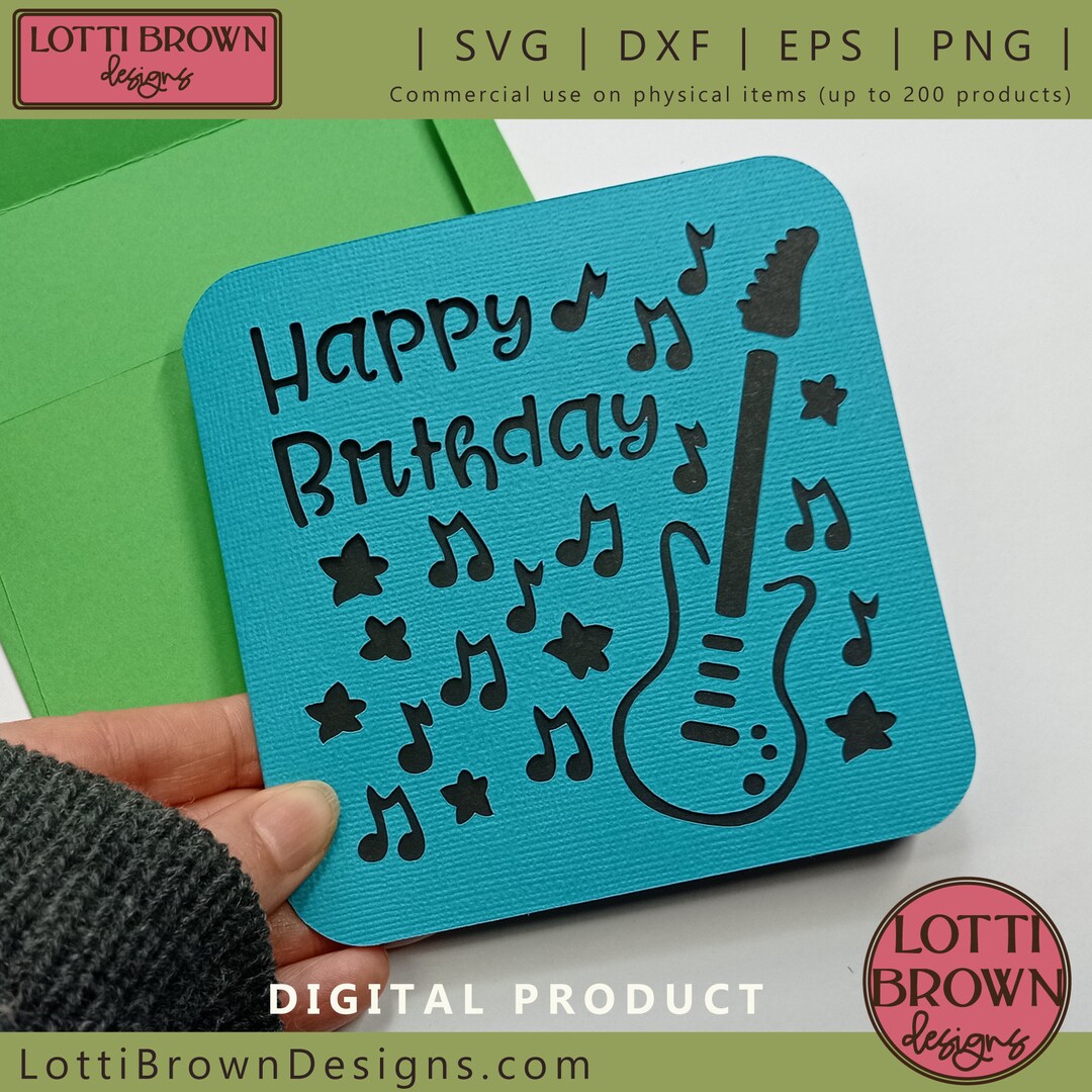 Electric Guitar Birthday Card Template, Guitar Card SVG, Music-lover ...