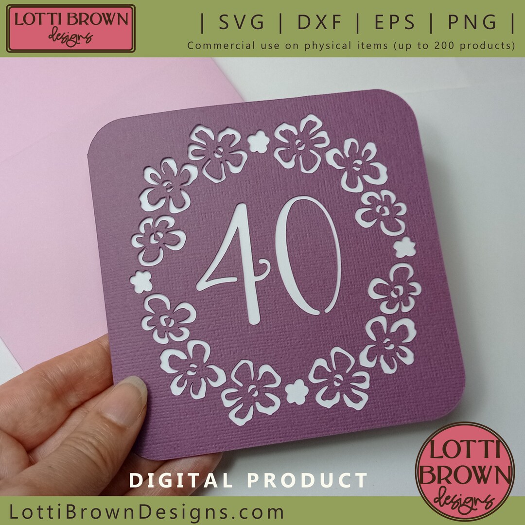 Floral 40th Birthday Card Template 40th Birthday Card SVG - Etsy