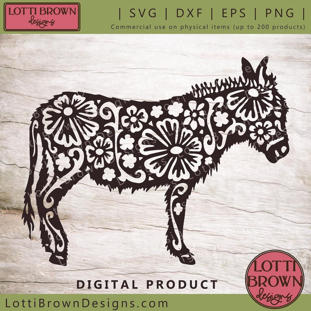 Floral Donkey SVG Ornate Donkey Cut File Donkey Clip Art Donkey PNG ...