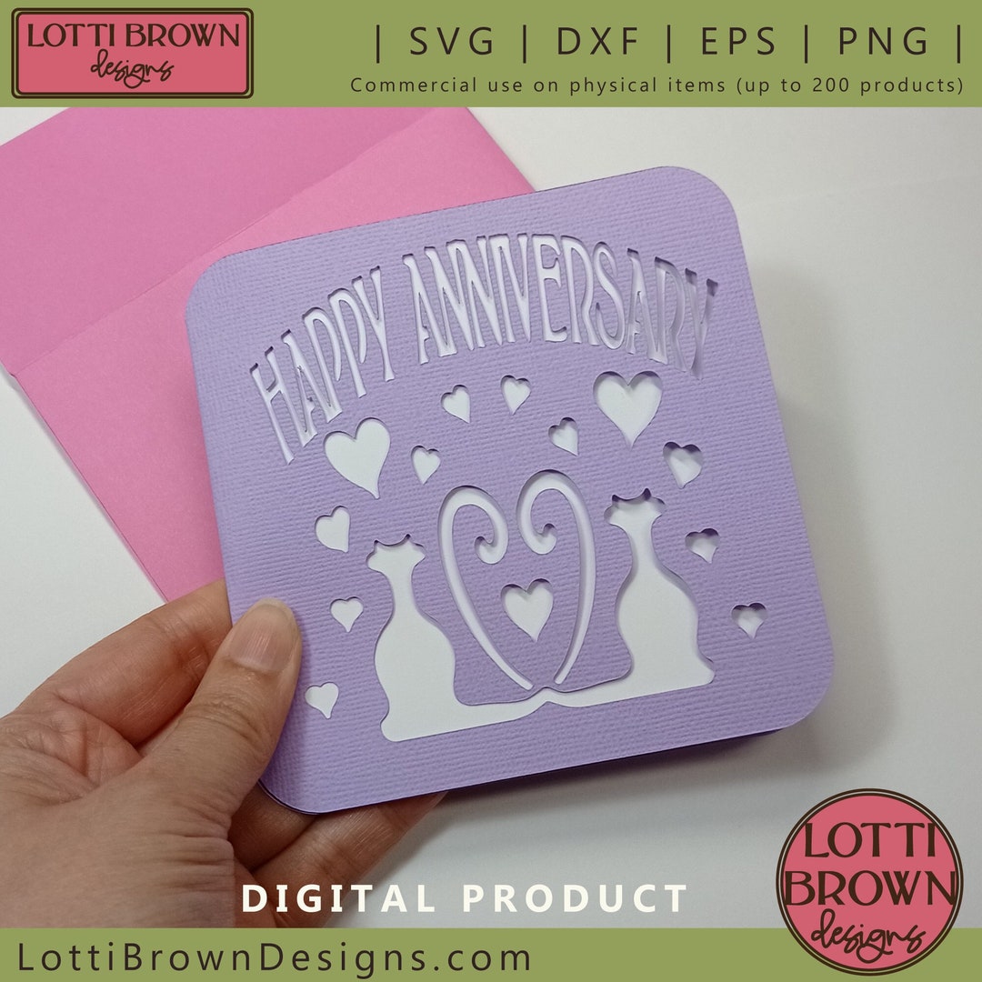 Cats Anniversary Card Template, Anniversary Card SVG, Papercut ...
