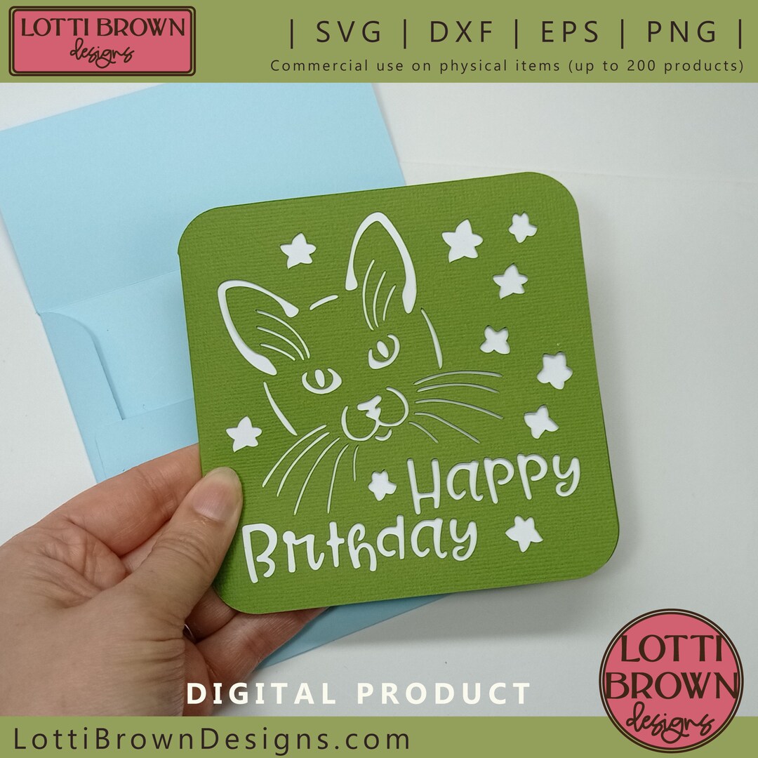 Cat Birthday Card SVG Cat Birthday Card Template Svg, Dxf, Png, Eps for ...