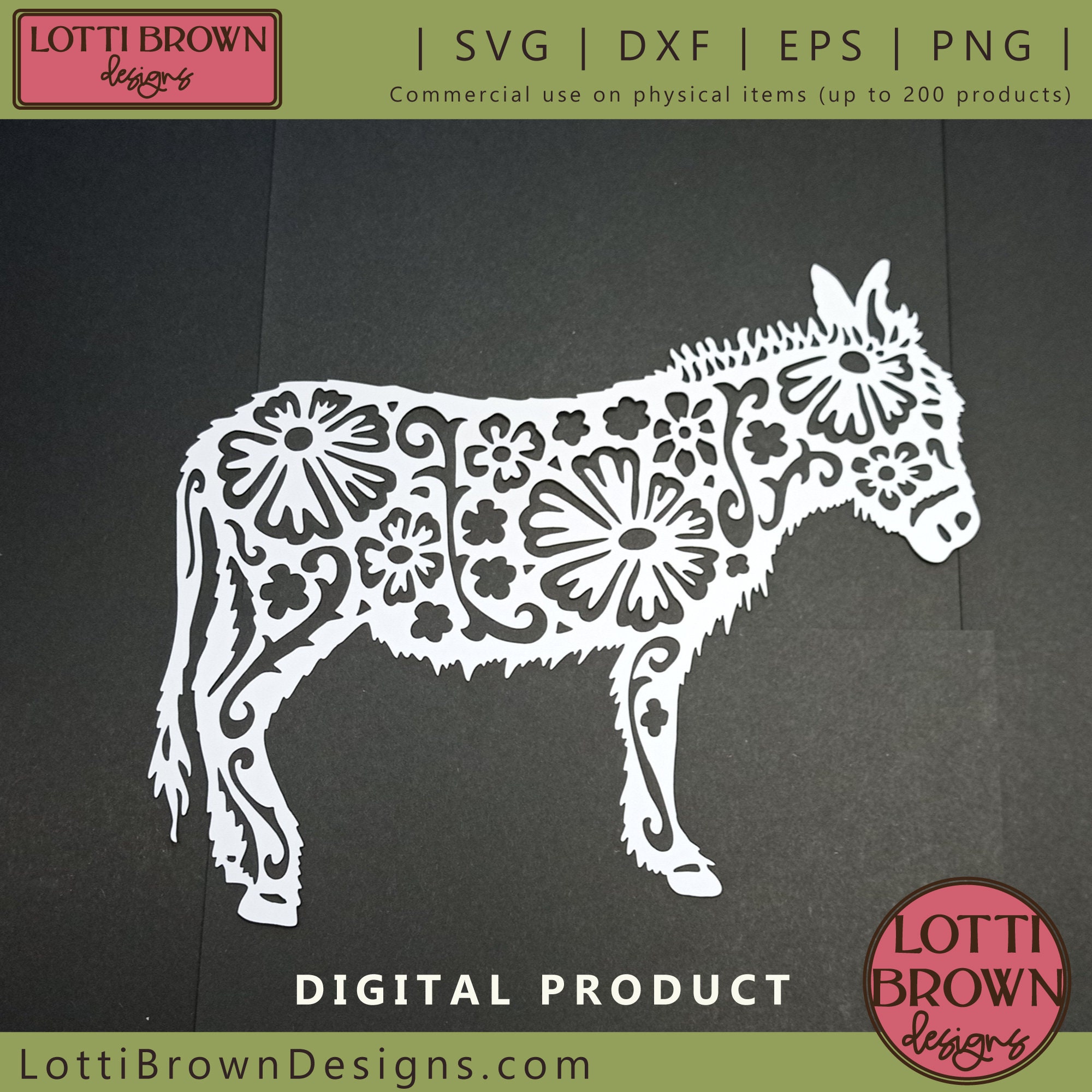 Buy Floral Donkey SVG Ornate Donkey Cut File Donkey Clip Art Online in ...