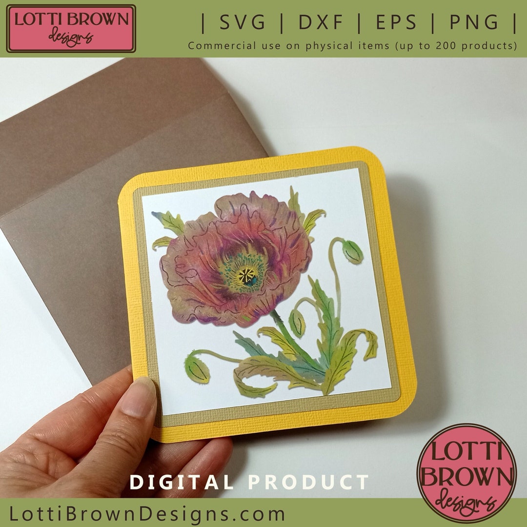Red Poppy Print and Cut Card Template, Print Then Cut Card Digital ...