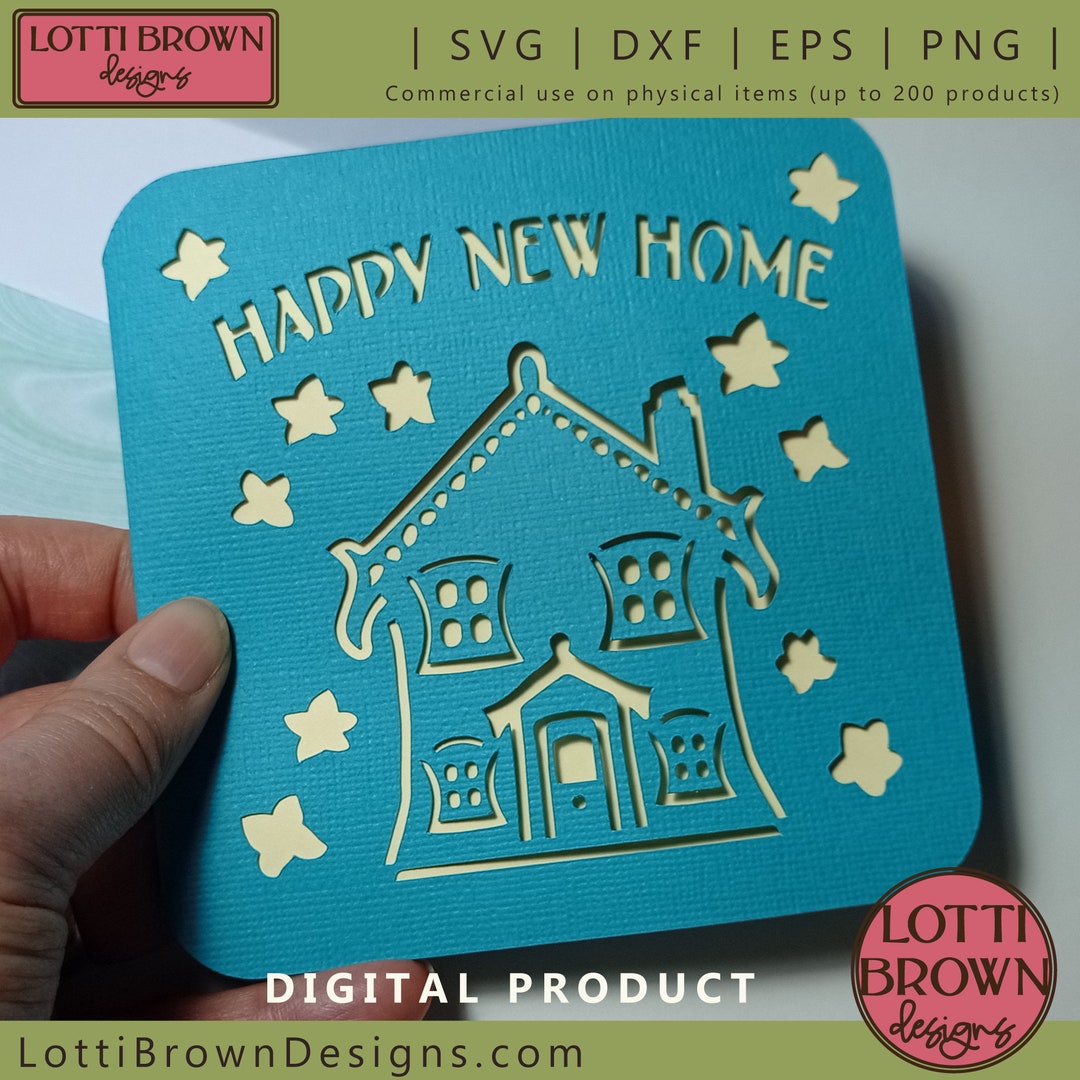 New Home Card SVG, Greeting Card Template to Download, Papercut Card ...