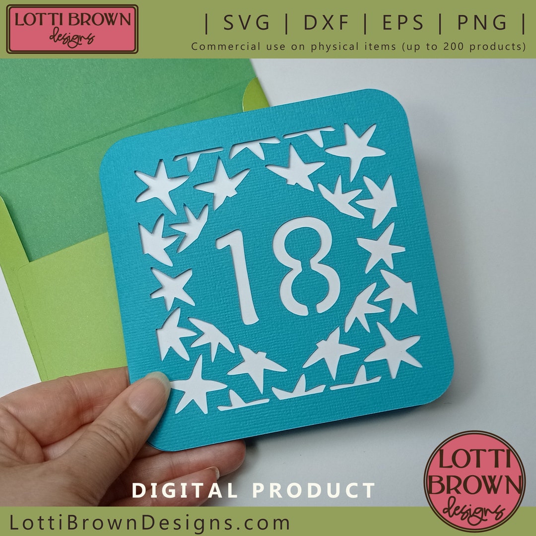 Stars 18th Birthday Card Template, 18th Birthday Card SVG, 18th Card ...