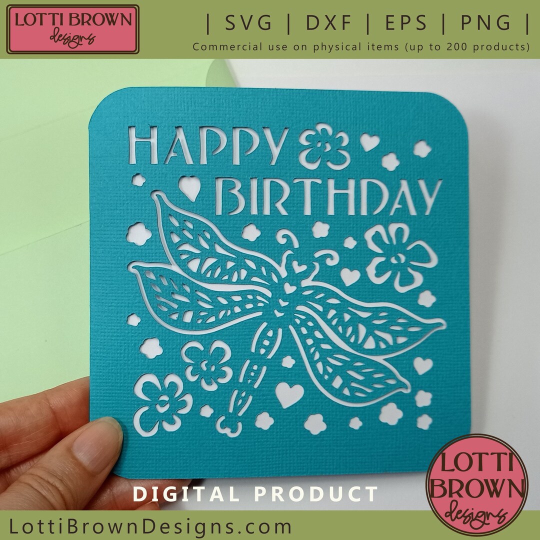 Dragonfly Birthday Card SVG File Dragonfly Card Template Dragonfly Card SVG, Eps, Dxf, Png for ...