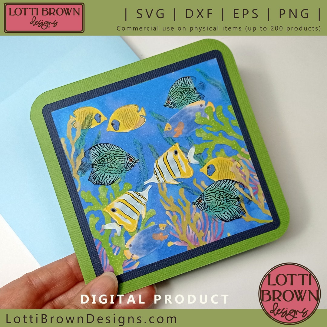 Tropical Fish Print Then Cut Card SVG Template, Print and Cut Card SVG ...