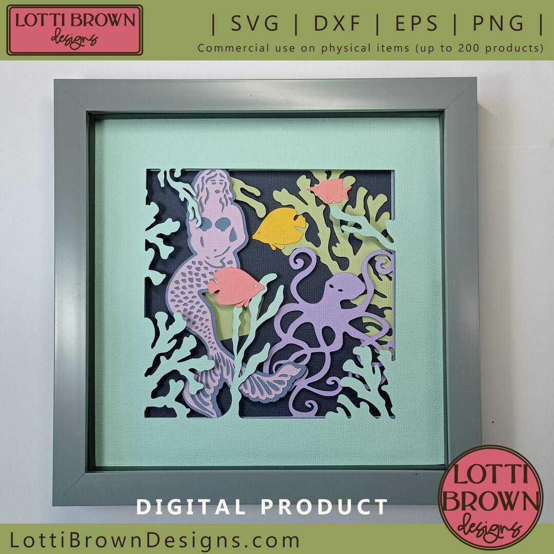 Mermaid Shadow Box SVG Template, Under the Sea Shadow Box SVG, Mermaid ...