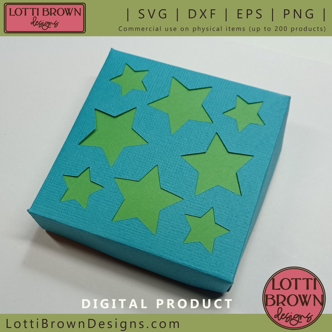 Stars Gift Box Template, Stars Square Box SVG Template With Separate ...