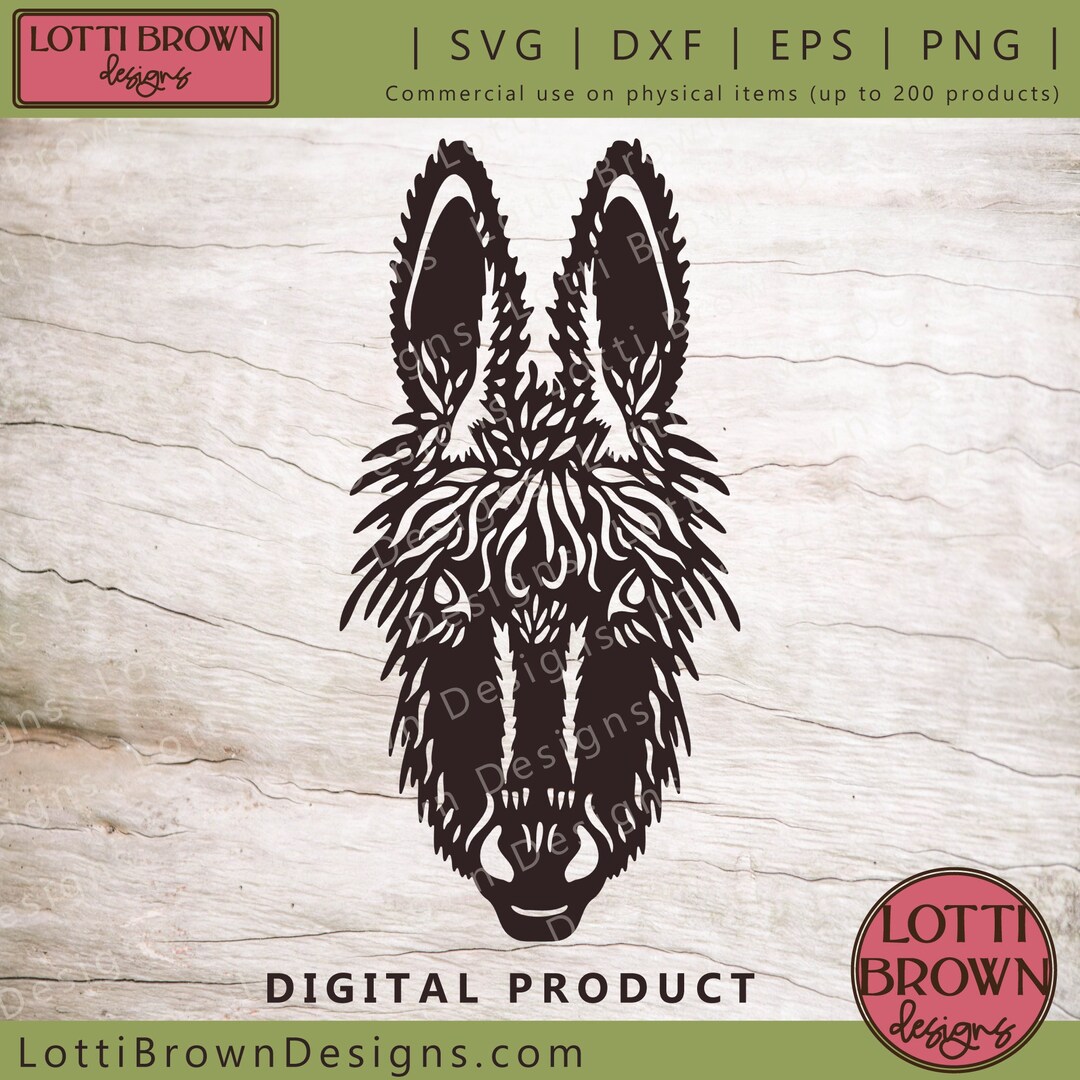 Donkey Face SVG Fluffy Donkey Cut File Cute Donkey Face PNG, DXF, Eps ...