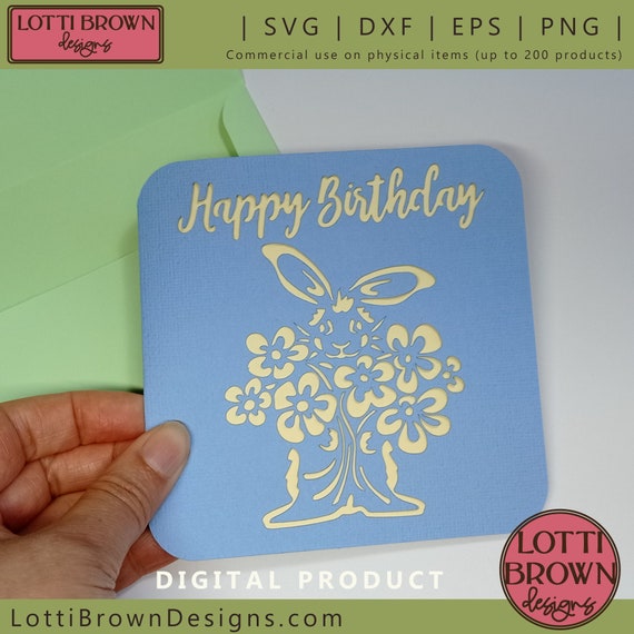 Bunny Birthday Card SVG File Cute Birthday Card SVG Template - Etsy