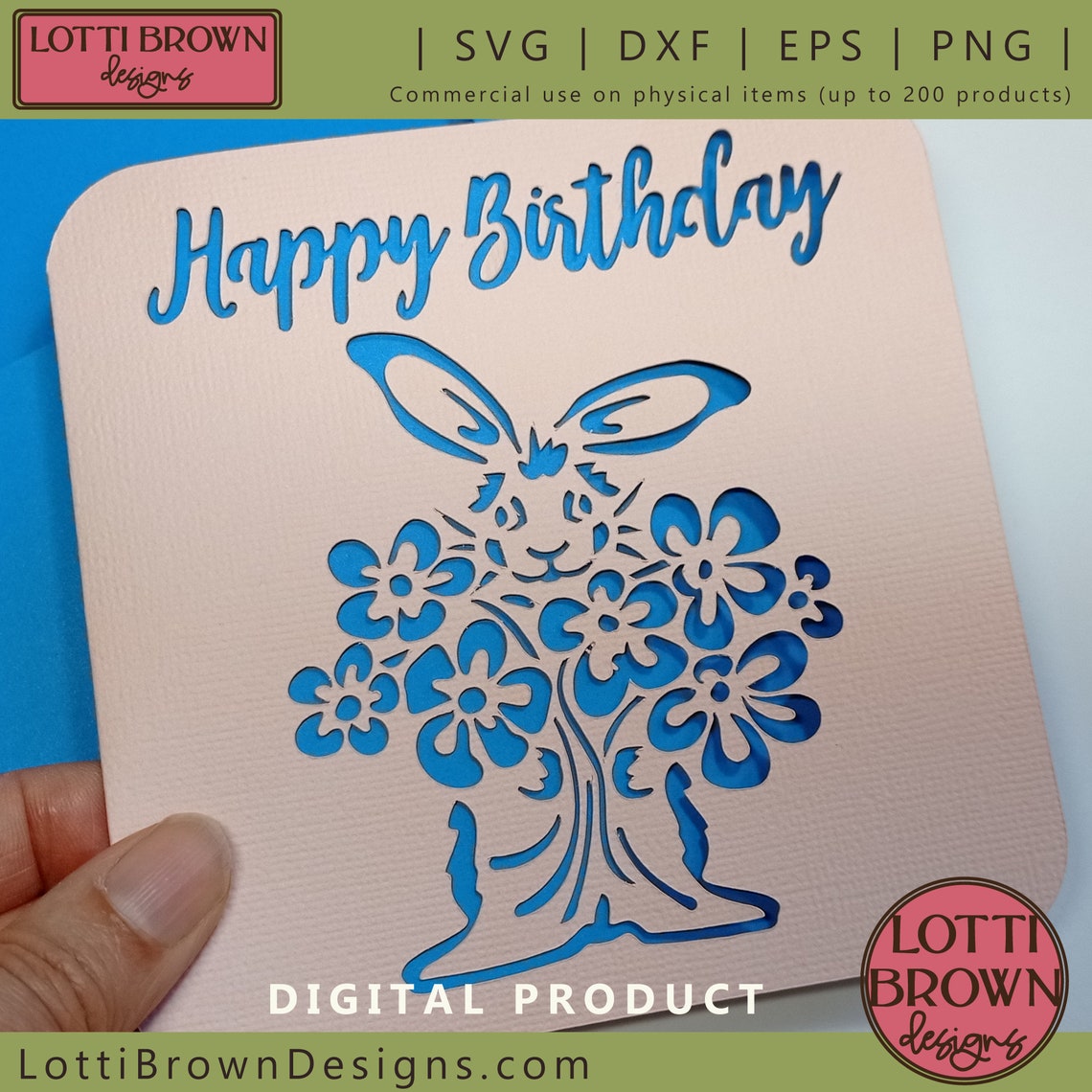 Bunny Birthday Card SVG File Cute Birthday Card SVG Template - Etsy