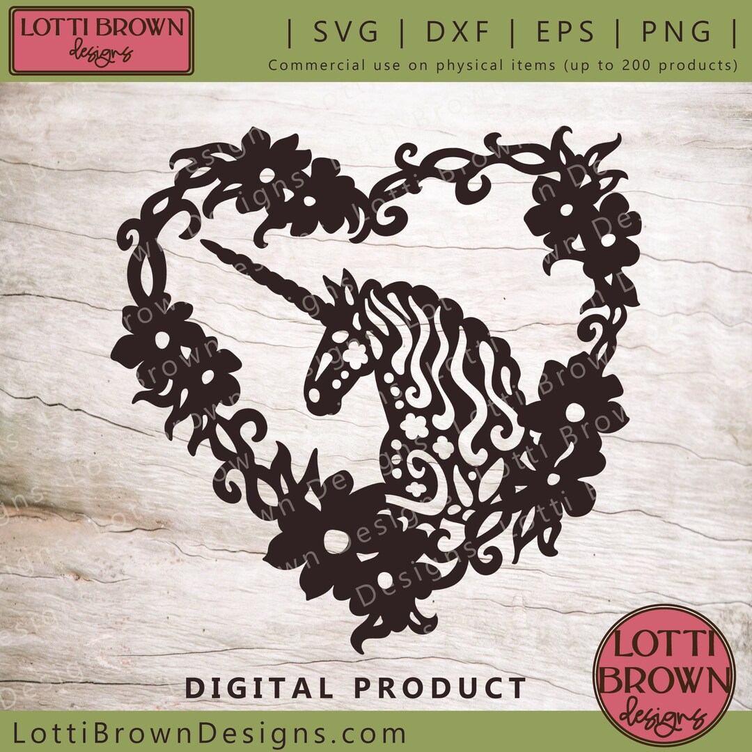 Unicorn Heart SVG Floral Unicorn Cut File Unicorn Clip Art Unicorn PNG ...