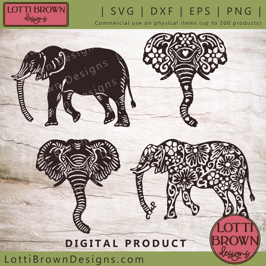Elephants SVG Bundle of 4 Designs Elephants Cut File Bundle Elephants ...