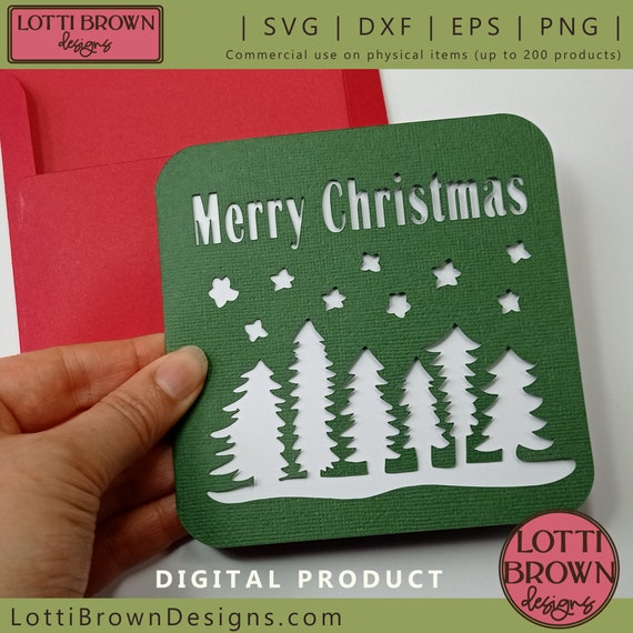 Winter Scene Christmas Card SVG Template Fir Trees Christmas - Etsy