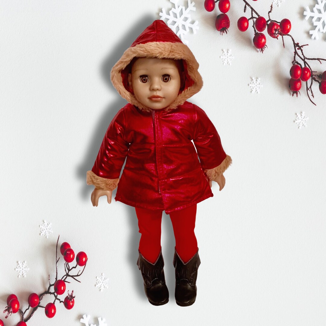 Winter Jacket Set for 18 Inch Dolls, Red Winter Jacket, Metallic Red ...