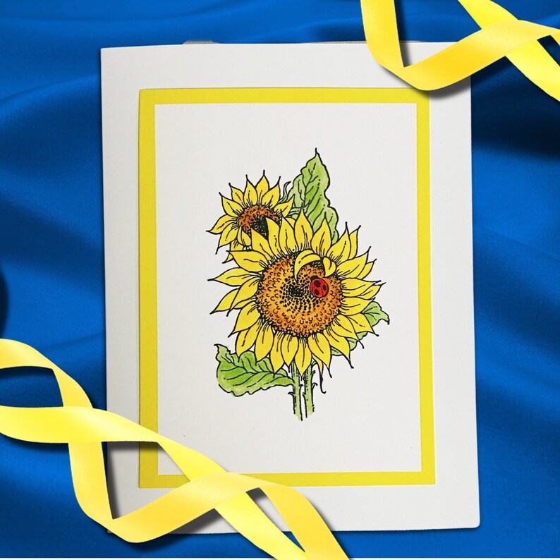 Set of 5 Sunflower Cards Handmade Cards Sunflower Notes - Etsy