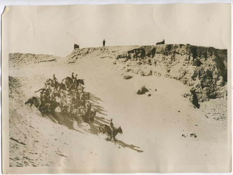 Vintage WWI Desert Warfare Photo: British Mounted Troops at a Desolate ...