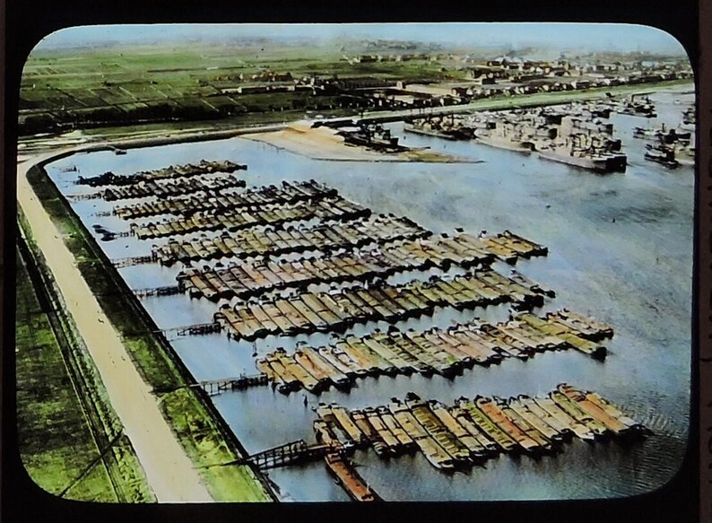 Antique Photo on Glass, Barges, Aerial View, Waalhaven, Holland, Color ...