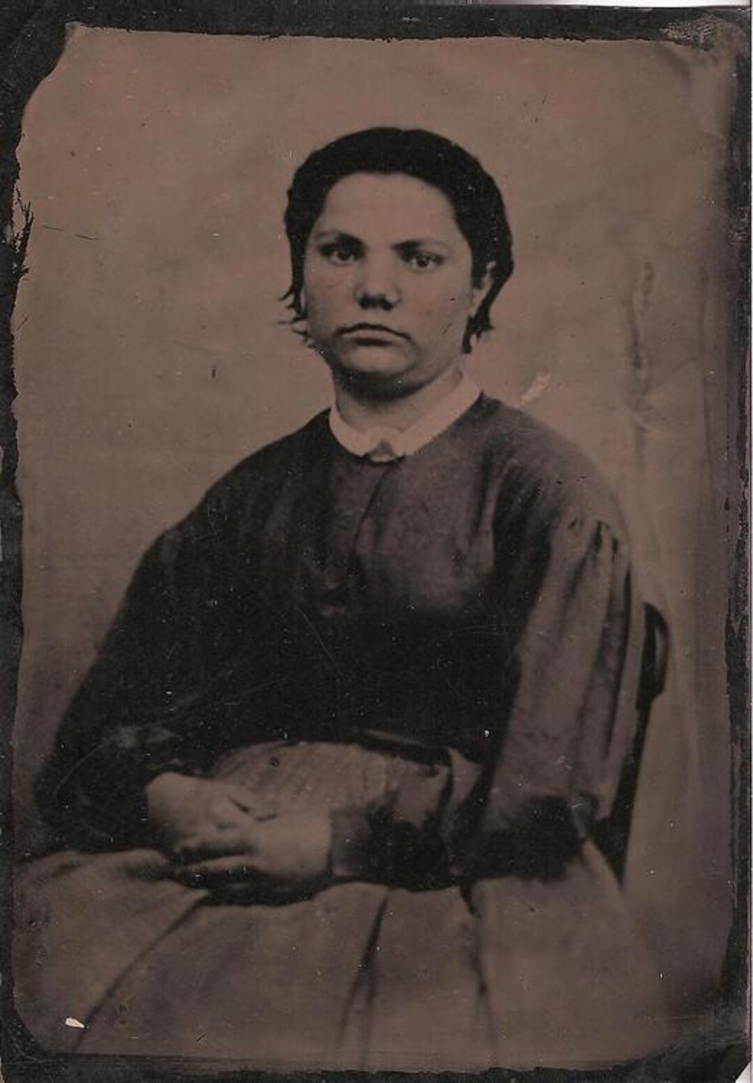 Vintage Tin Type Full-plate Portrait: Stern Woman Monochrome Wall Art ...