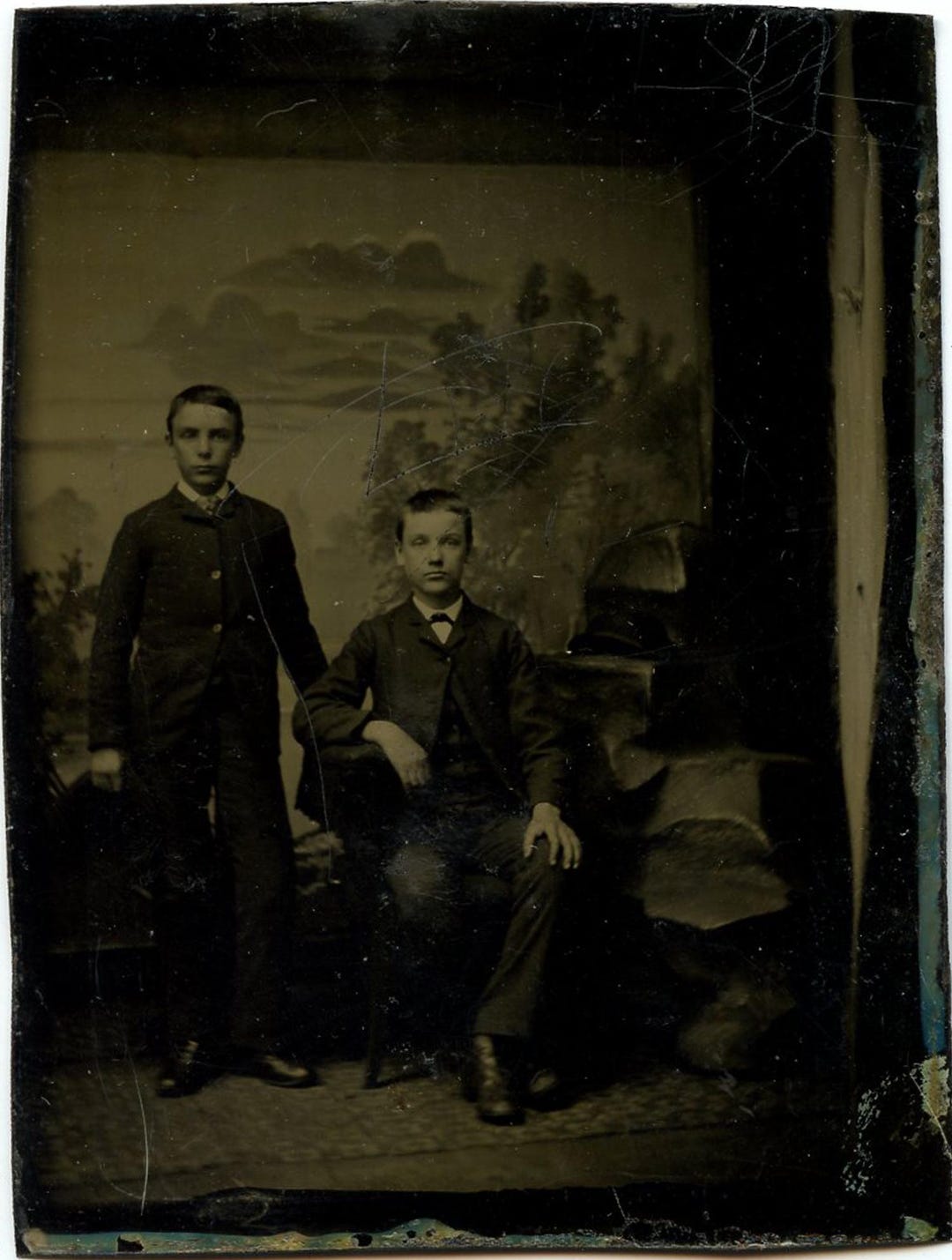 Vintage Tintype Two Young Boys With Painted Backdrop - Etsy