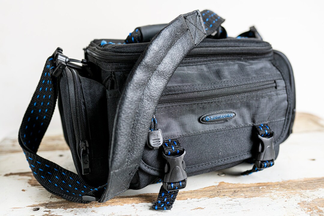 Vintage Black Samsonite Camera Bag W/ Blue Dots and Strap - Etsy