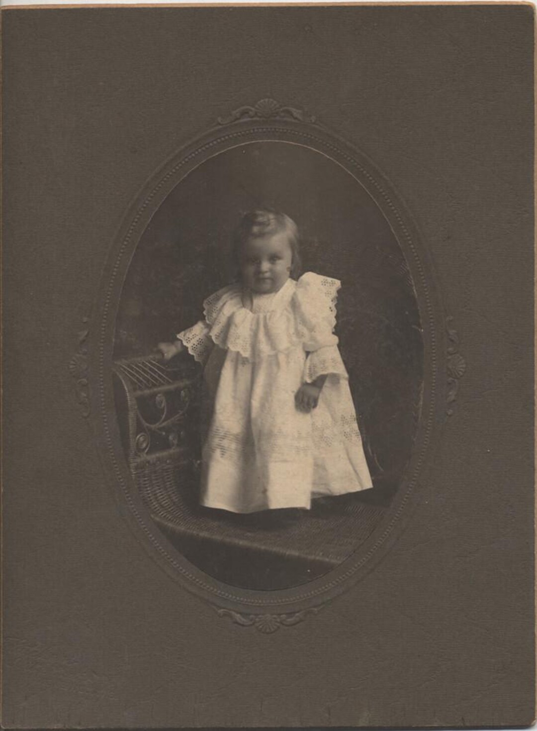 Vintage Oval Portrait Photograph, Smiling Girl in Lace Dress (6x8) - Etsy