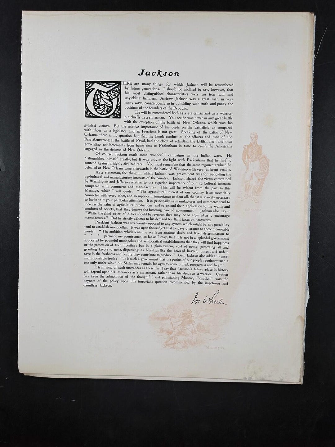 Vintage Photogravure of President Andrew Jackson With Wheeler ...