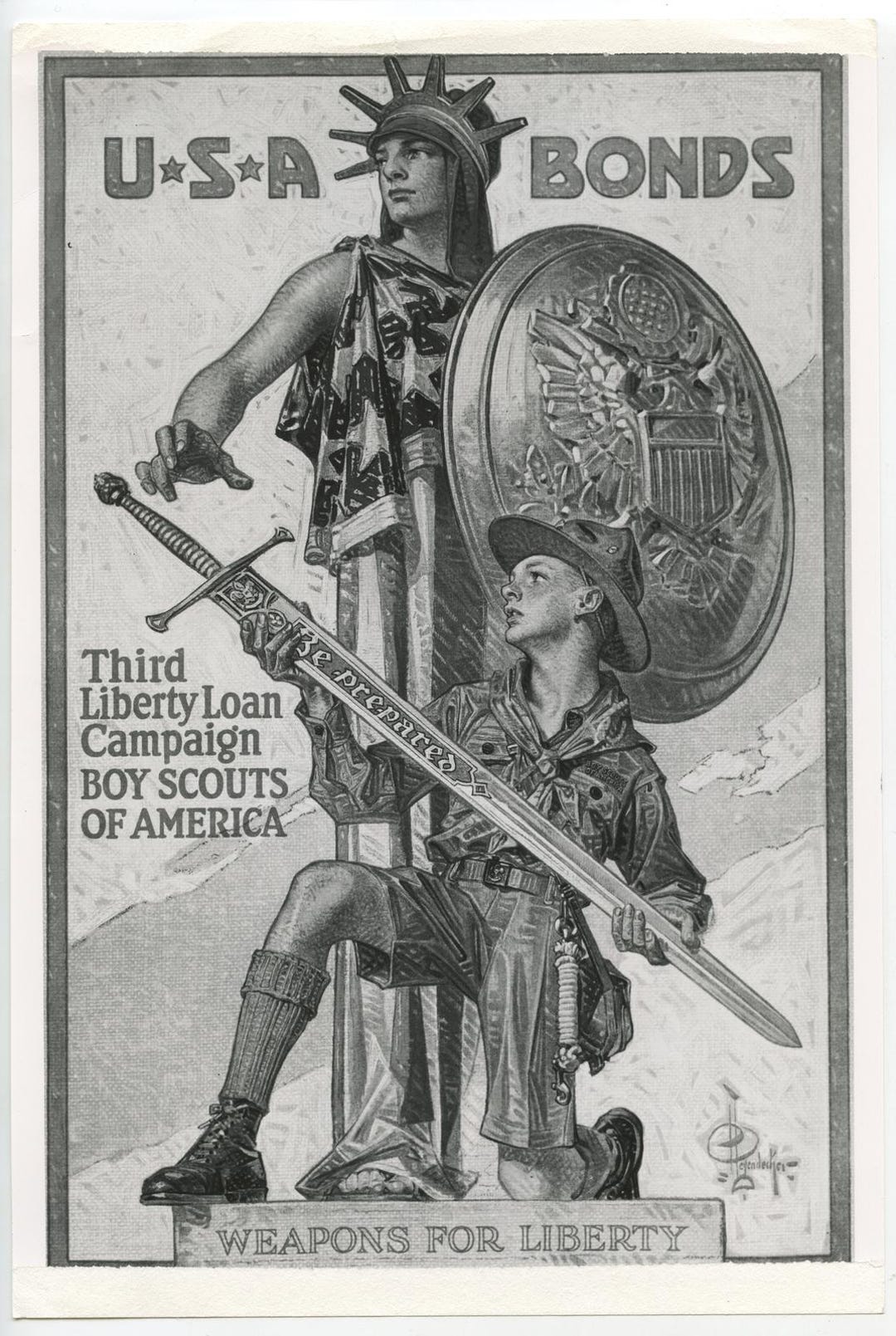 Vintage 8x10 Photo Print: USA Bonds War Bonds Liberty Boy Scout With ...