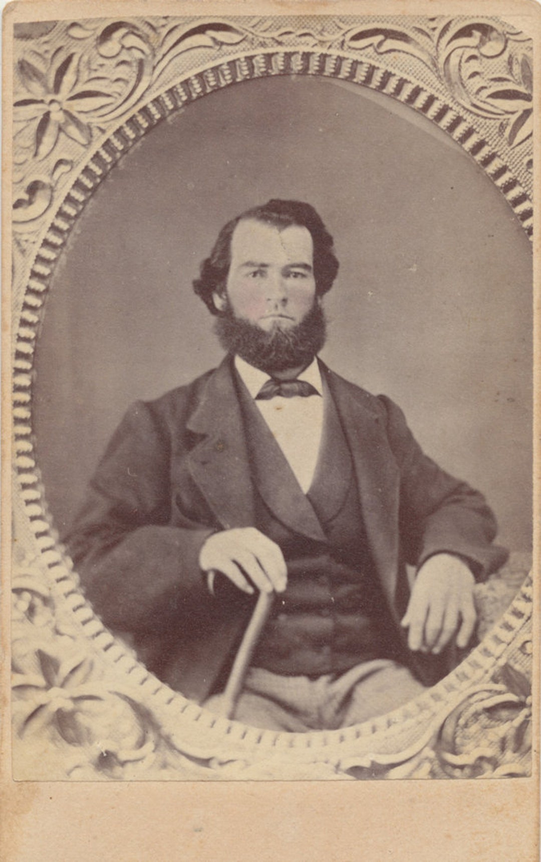 Hello M'lady. Man W/ Neck-beard and Cane. Hand Tinted CDV. Reading, Pa ...