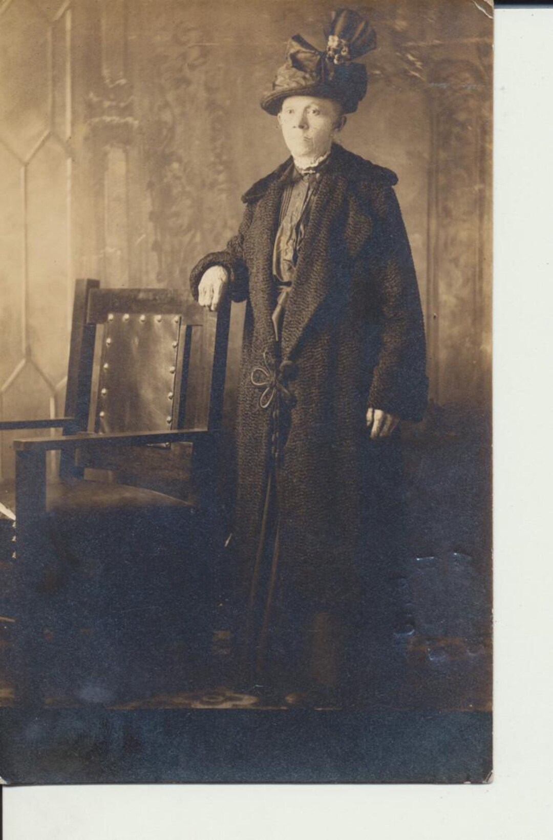 Vintage Portrait Postcard: Stern Older Woman in Large Hat & Long Coat ...