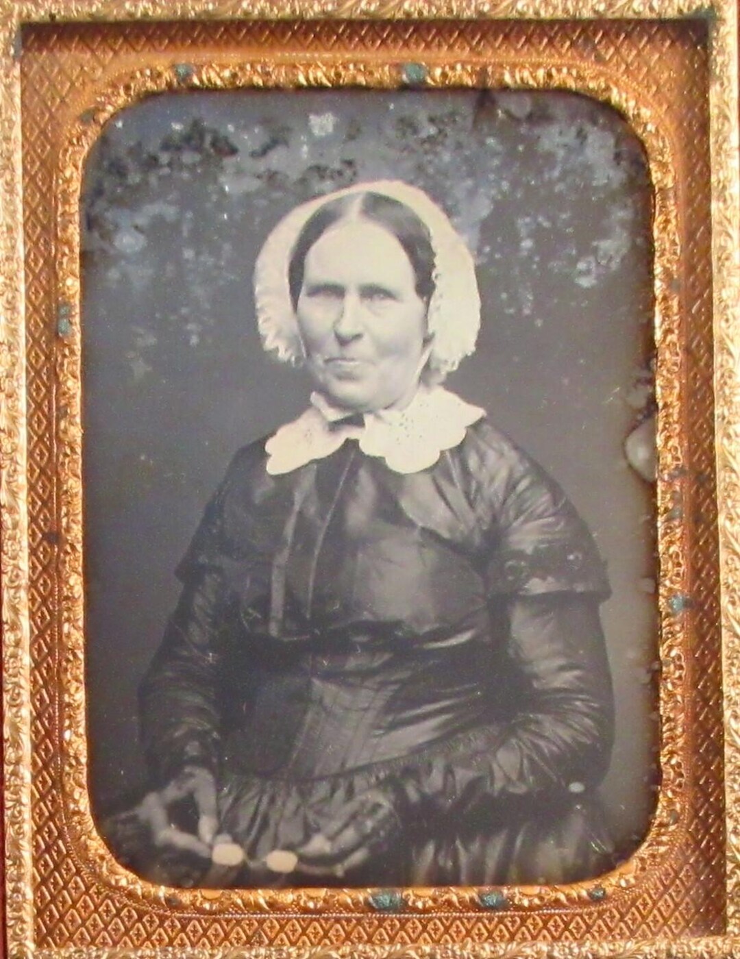 Old Woman in Bonnet Holding Eye Glasses. 4th Plate Daguerreotype, Full ...