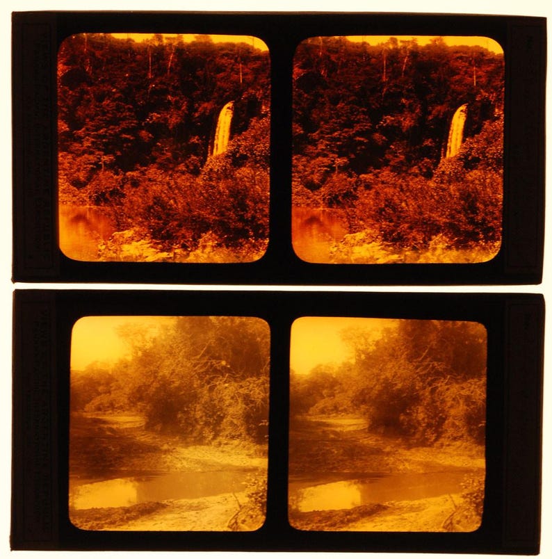 Vintage Color Stereo Lantern Slides: Waterfall & Beach Scene, Argentina ...