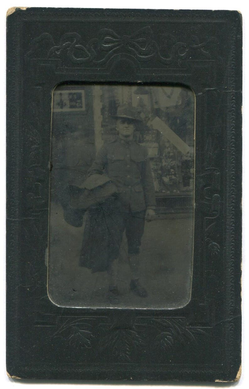 Vintage Tintype of U.s. Soldier in Full Dress Uniform, Storefront ...