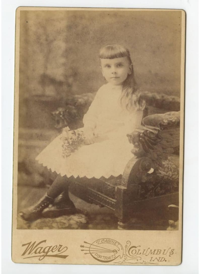 Vintage Cab Card Portrait: Girl With Long Hair & Flowers, Columbus ...
