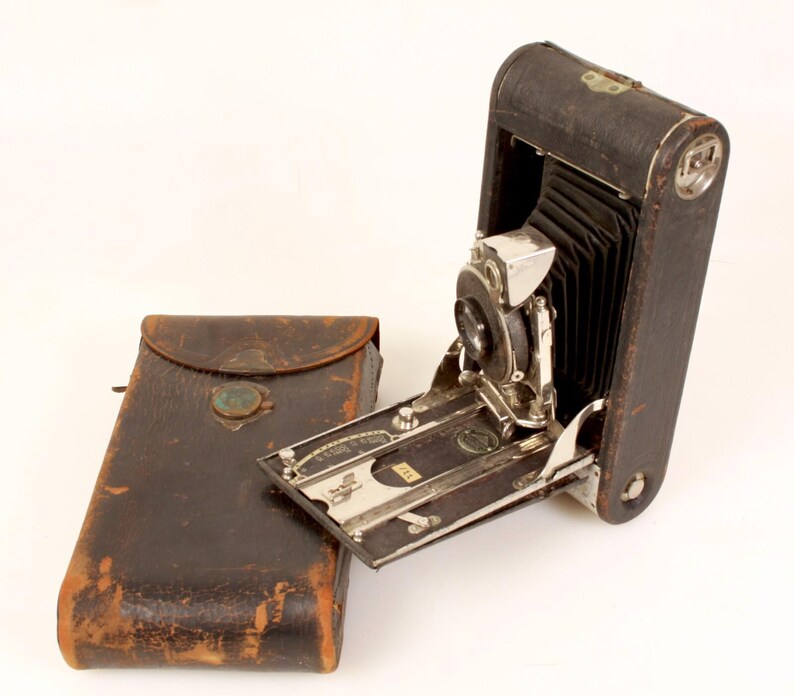 Vintage Ansco 3a Folding Buster Brown Postcard Camera W/ Leather Kodak ...