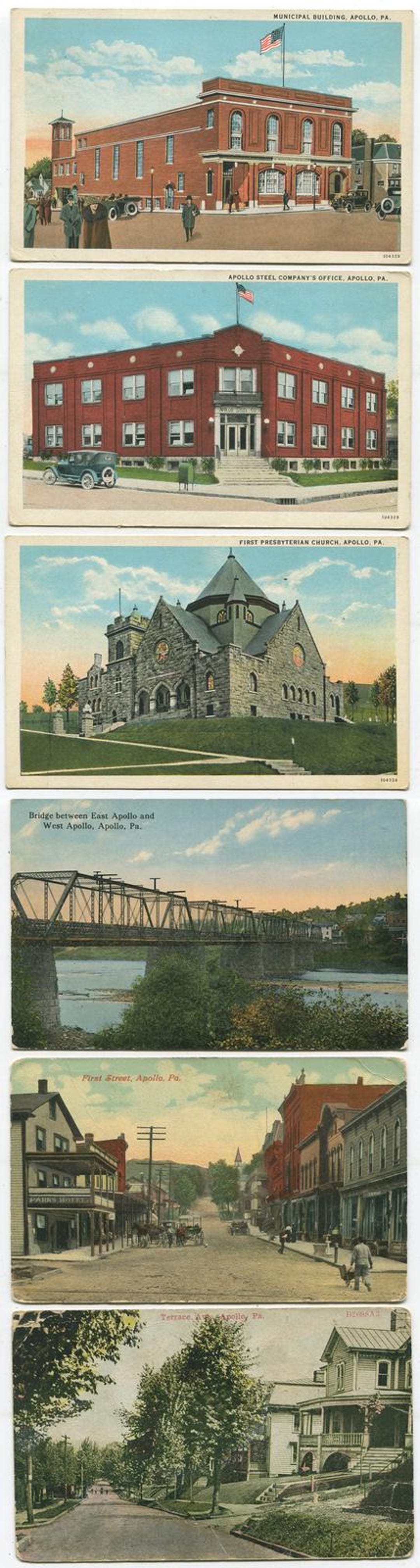 Vintage Apollo Pa Lithographic Postcards Architectural Scenes 6-set ...
