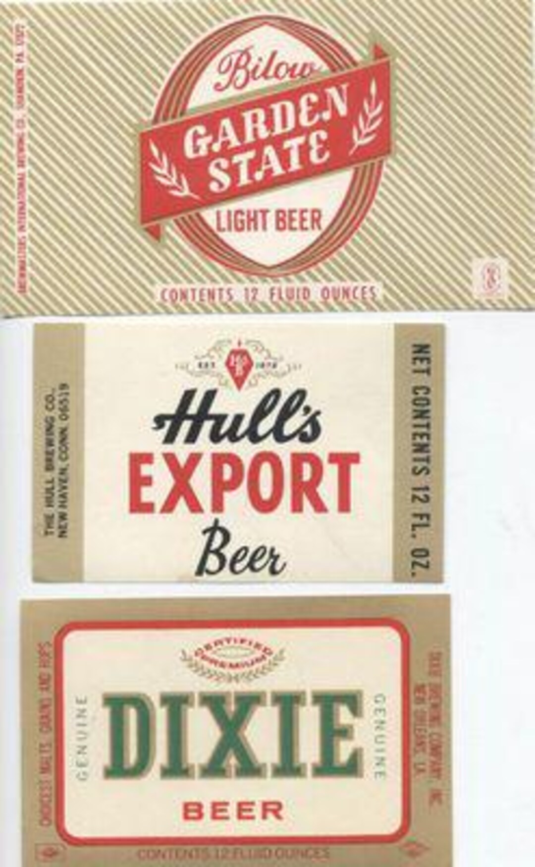 Vintage Beer Labels Set: Garden State, Hulls Export & Dixie ...
