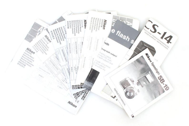 Vintage Nikon Lens and Flash Guides Set of 8 - Nikkor Manuals, SB1 and ...
