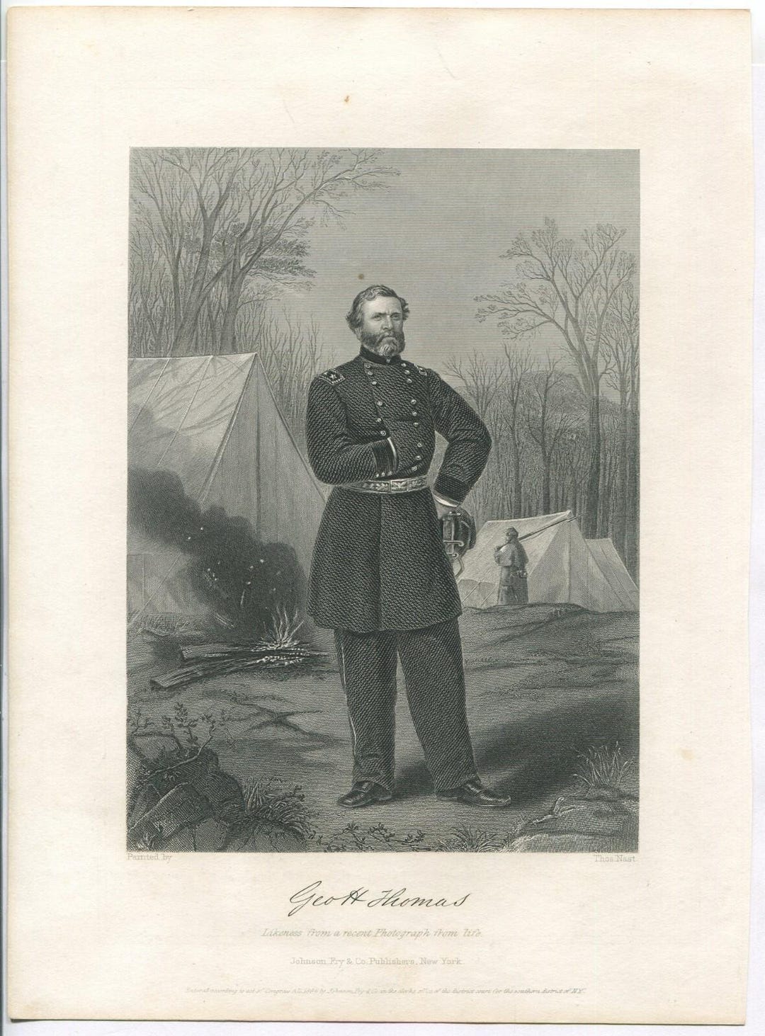 Vintage Lithograph Gen. George H. Thomas, USA - 10.75x8 In, Original ...