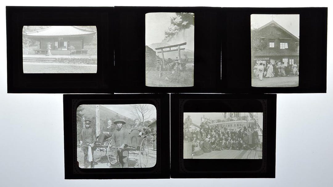 Toyko, Japan, Photos on Glass, Set of 5, 1 W/ Volcano Errupting ...