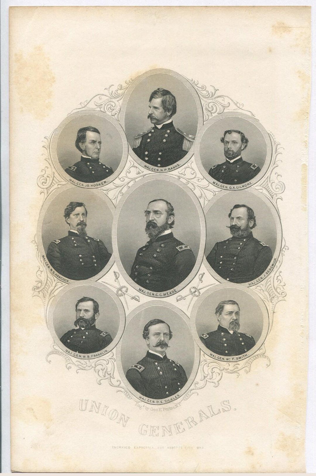 Rare Vintage Union Generals Lithograph 9.5x6in - Original Art Print for ...