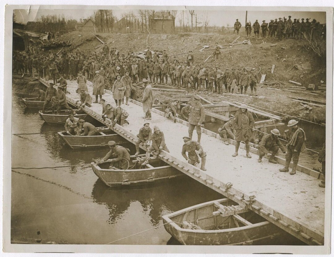 Vintage WWI British Pontoon Bridge Photo - 8x10 Reprint From Flanders ...