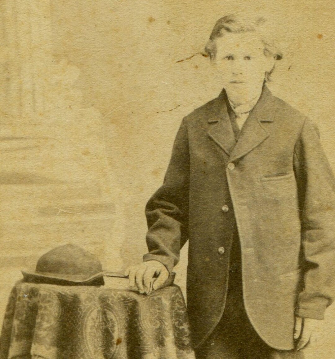 Tall Gaunt Boy in Baggy Suit, Hat on Table. Cdv. - Etsy