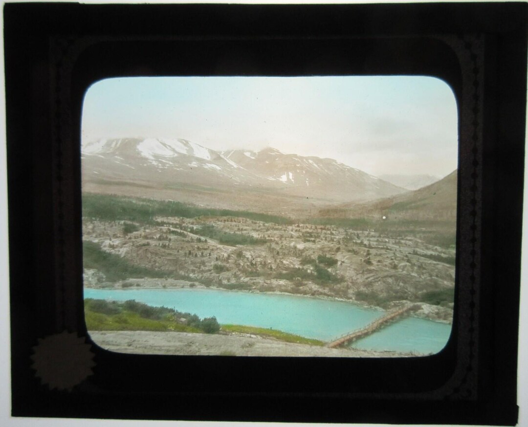Vintage Hand-colored Lantern Slide: Foot Bridge Over Tranquil Lake Near ...