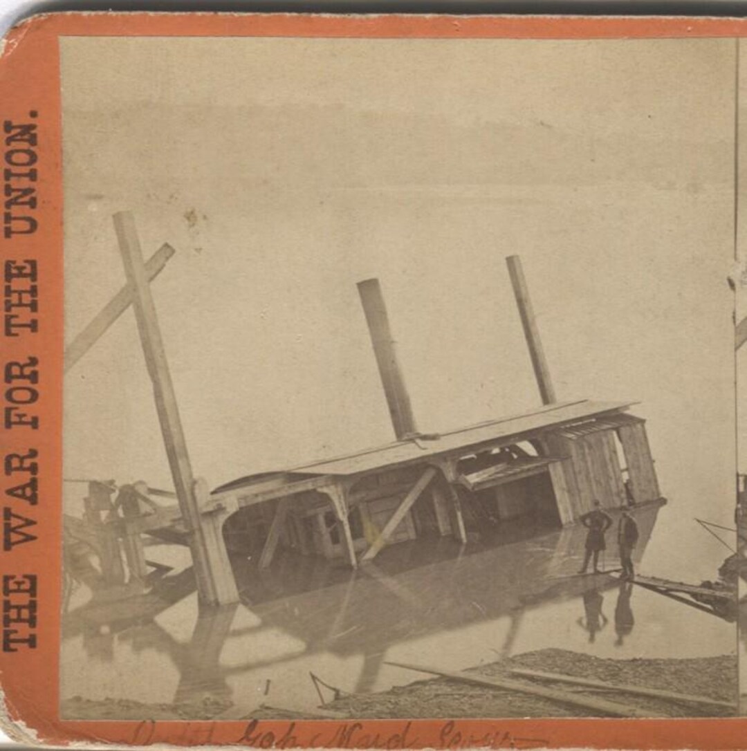 Civil War Stereoview of Dutch Gap Mud Scow Sinking From Confederate ...