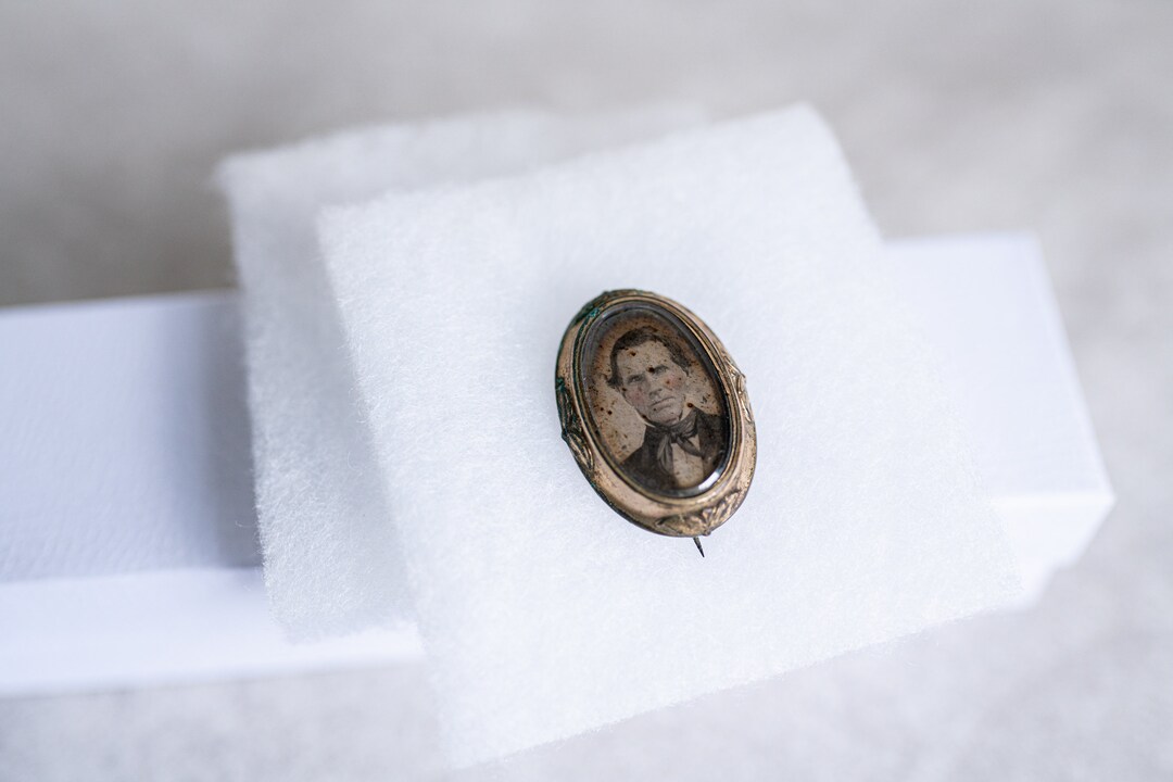 Antique Photo Pin, Stoic Man Portrait With Hand-painted Blush - Etsy