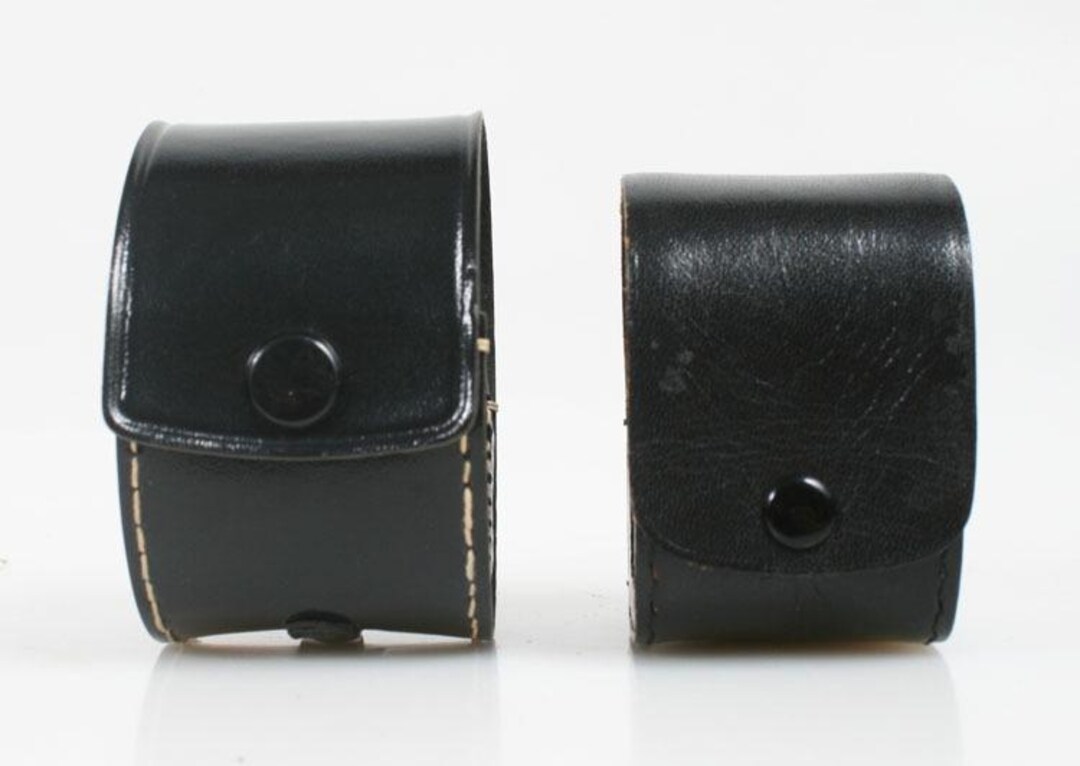 Set of 2 Black Leather Camera Lens & Accessory Cases - Secure Button ...